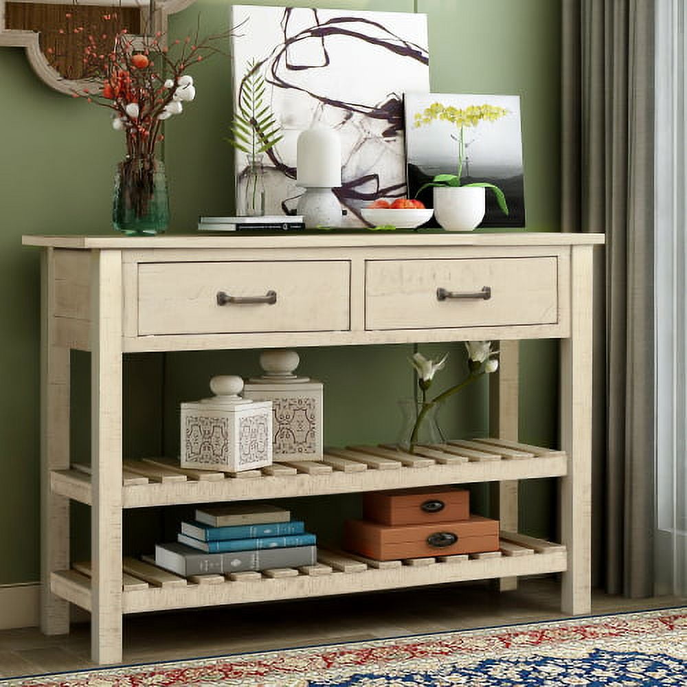 Wulawindy Retro Console Table for Entryway with Drawers and Shelf ...