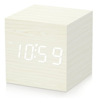 Digital Alarm Clock, LED Clock 3 Levels Brightness Modern Wooden Cube ...