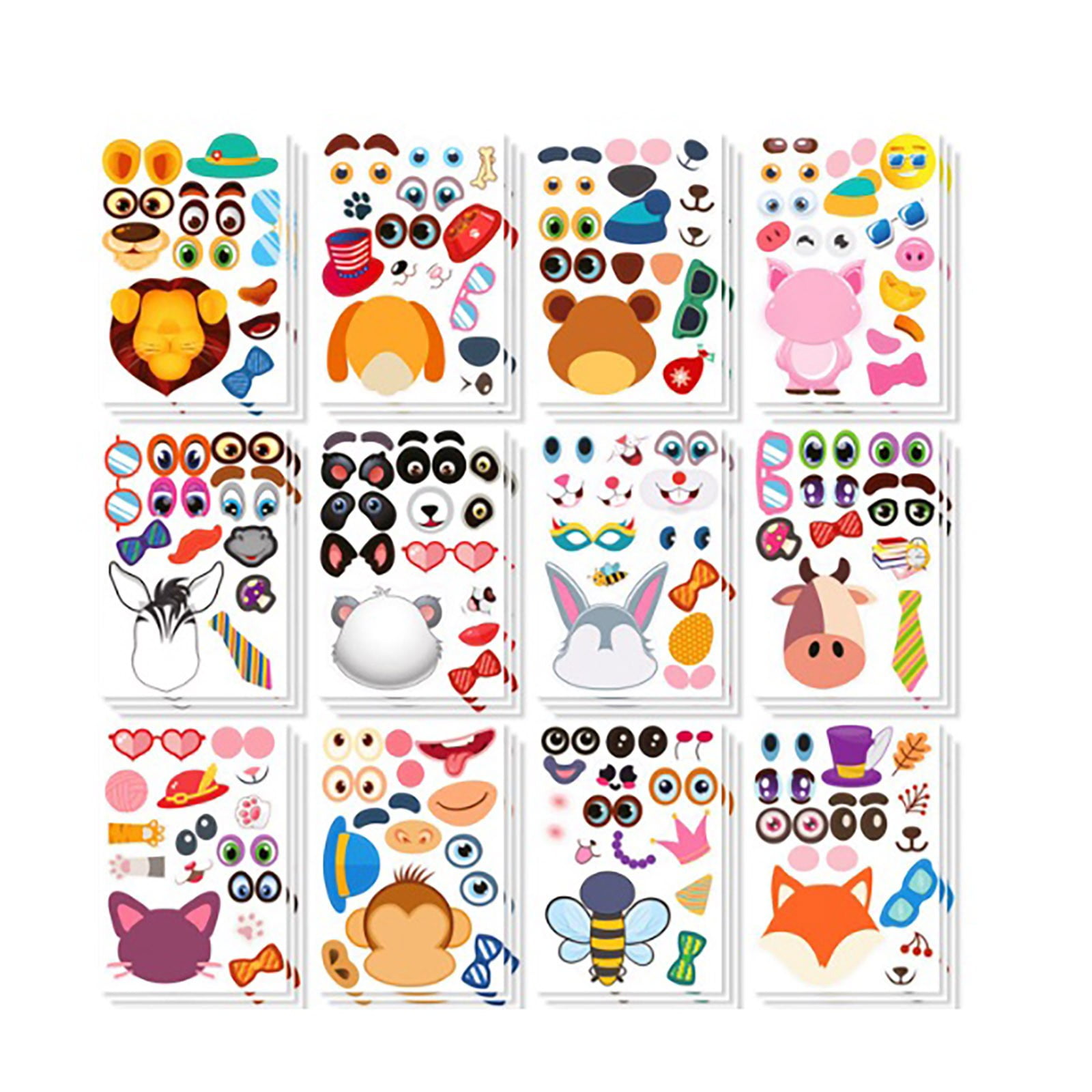 Wuljfeng Stickers 36 Pack Animal Face Stickers for Kids Fun Make Your ...