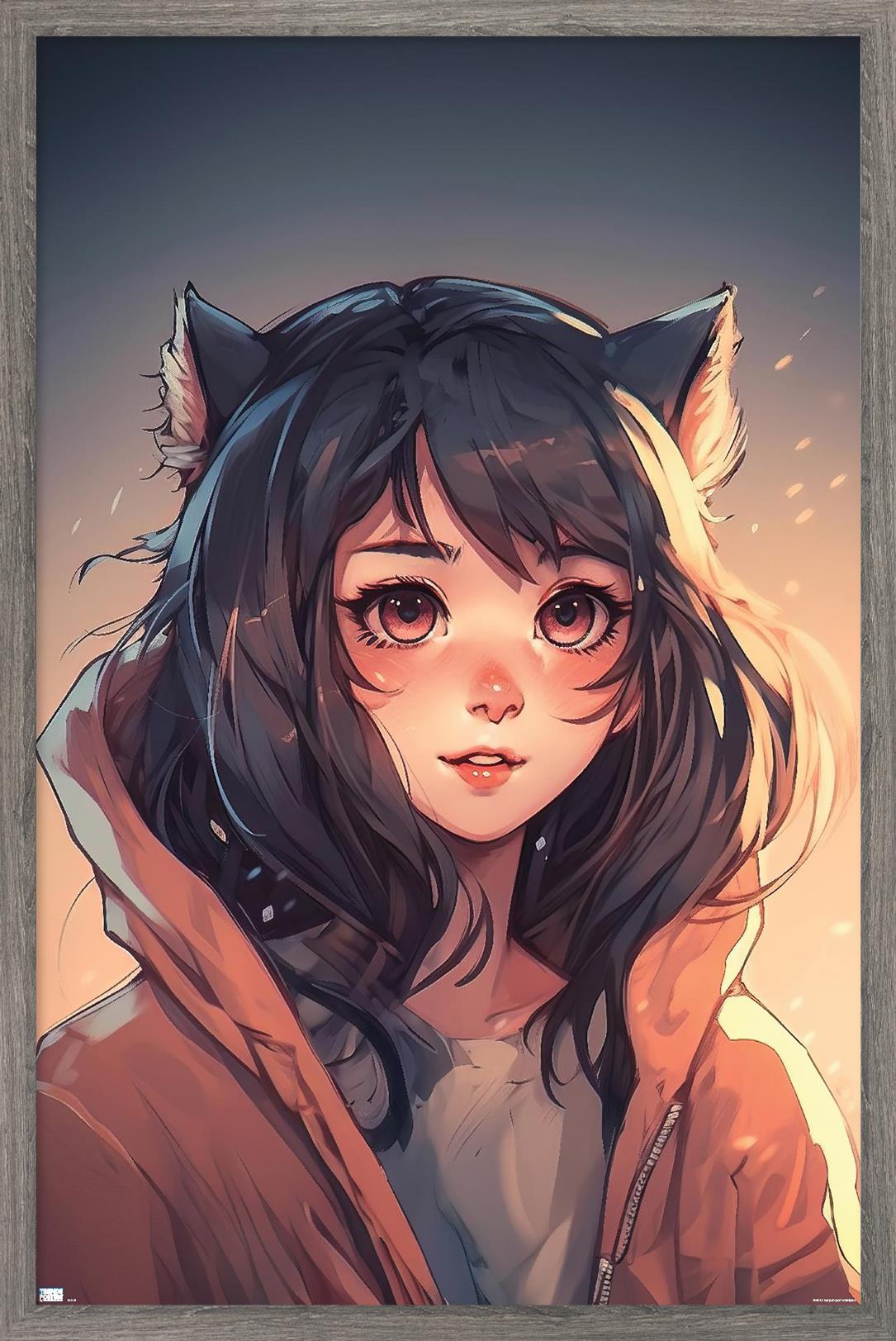 Wumples - Anime Catgirl Wall Poster, 22.375" x 34" Framed - Walmart.com