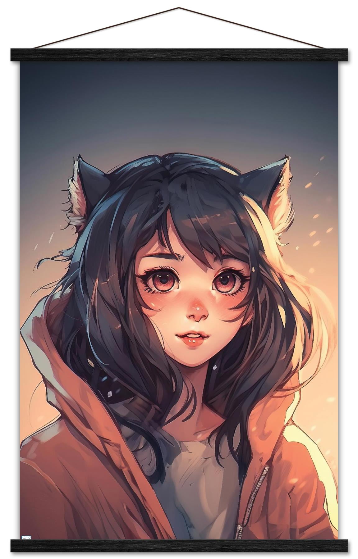 Wumples - Anime Catgirl Wall Poster with Magnetic Frame, 22.375" x 34 ...