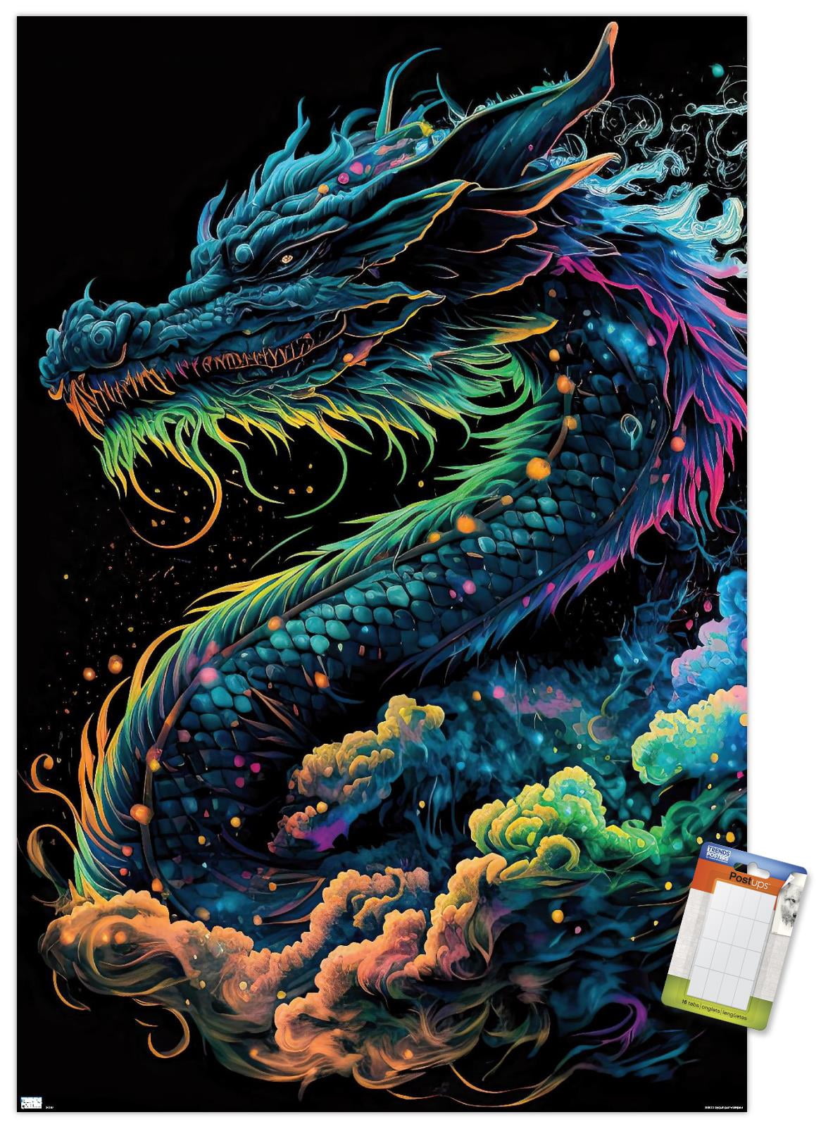 Wumples - Neon Cosmic Dragon Wall Poster, 22.375" x 34" - Walmart.com