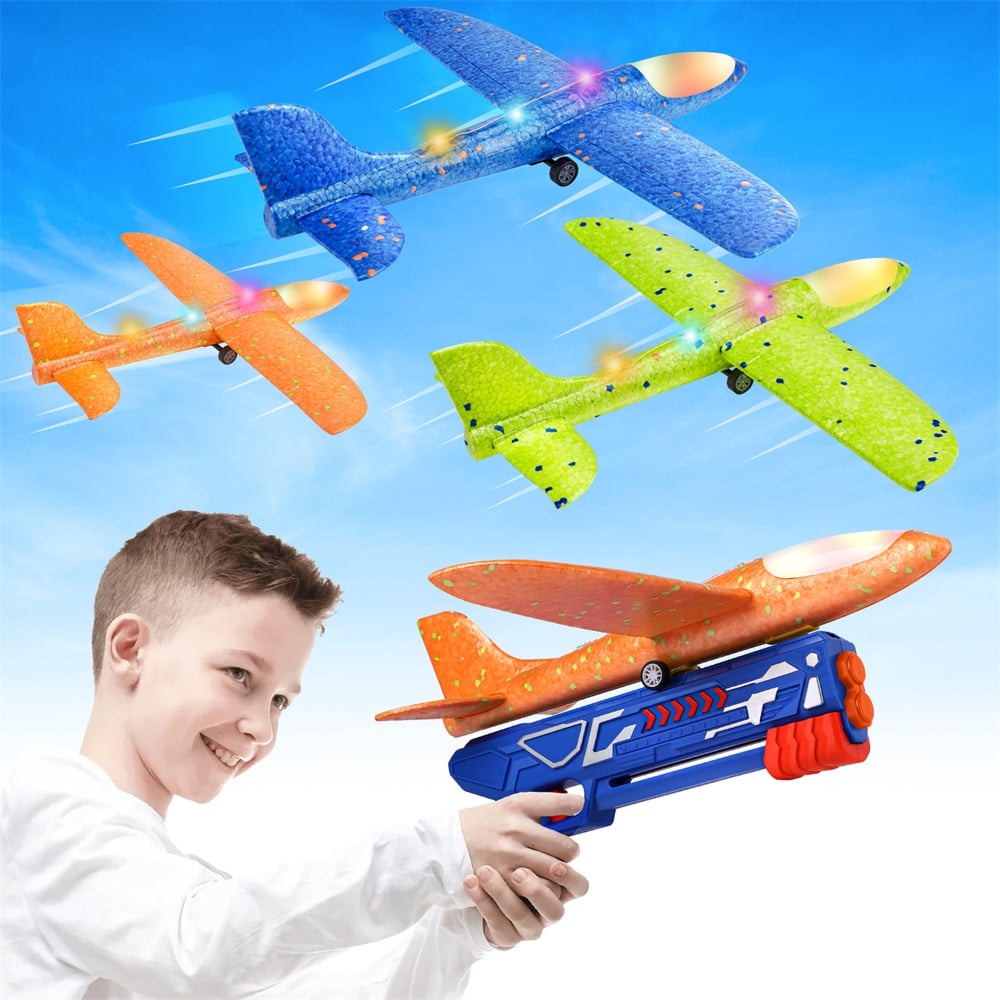 Wupuaait 3 Pack Foam Catapult Airplane Toy with LED Lights Xmas Gifts ...