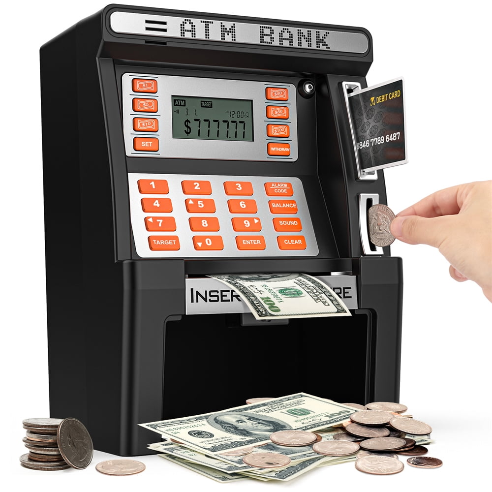 Wupuaait ATM Piggy Bank Toy for Real Money Safe with Debit Card, Coin ...