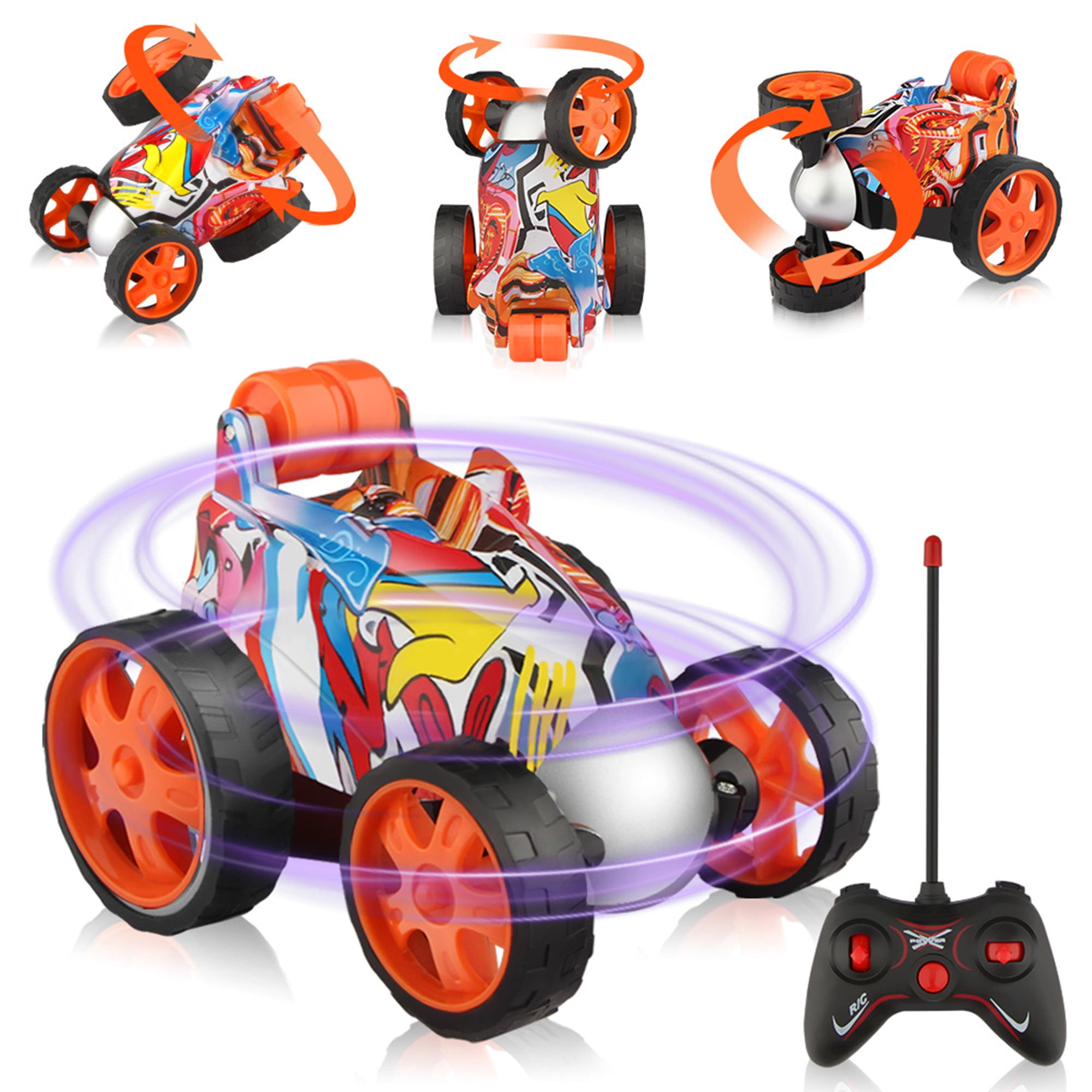 Wupuaait Double-Sided RC Roller Car, 360° 4WD Stunt Toy, Twist Vehicle ...
