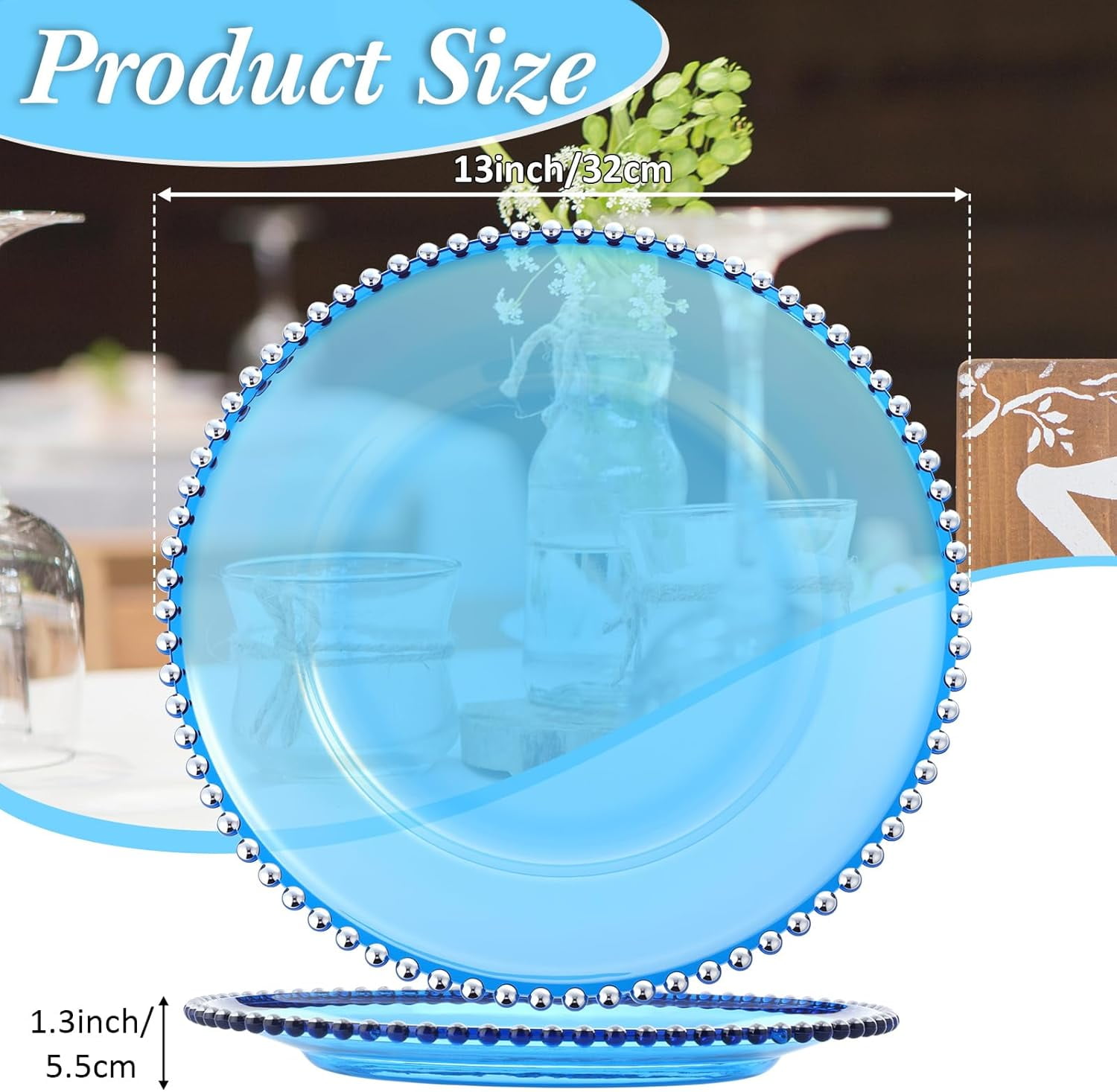 Wuquan-12 Pack Blue Charger Plates with Bead Rim 13'' Plastic Clear ...