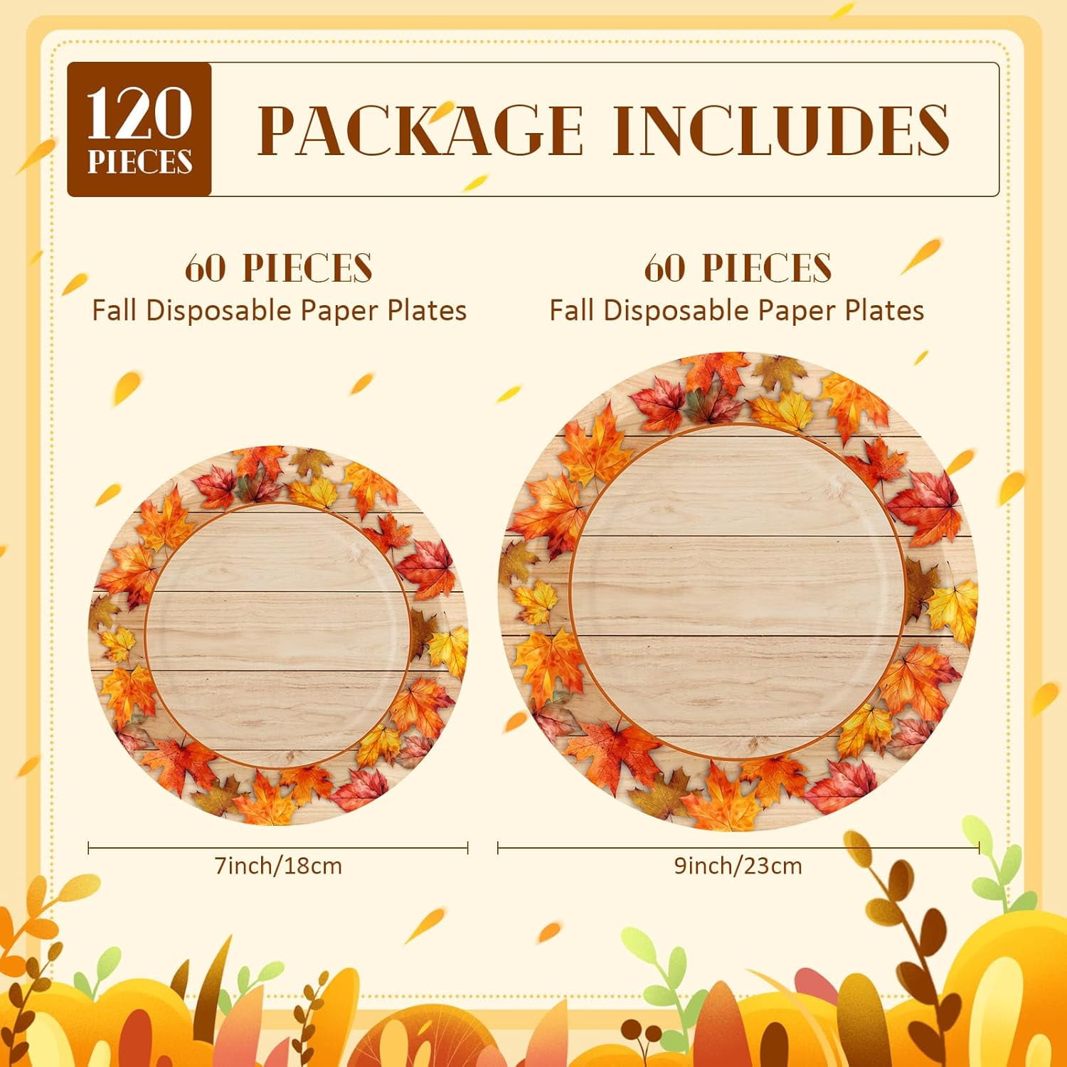 Wuquan-120 Pcs Thanksgiving Fall Paper Plates 7 Inch and 9 Inch Autumn ...
