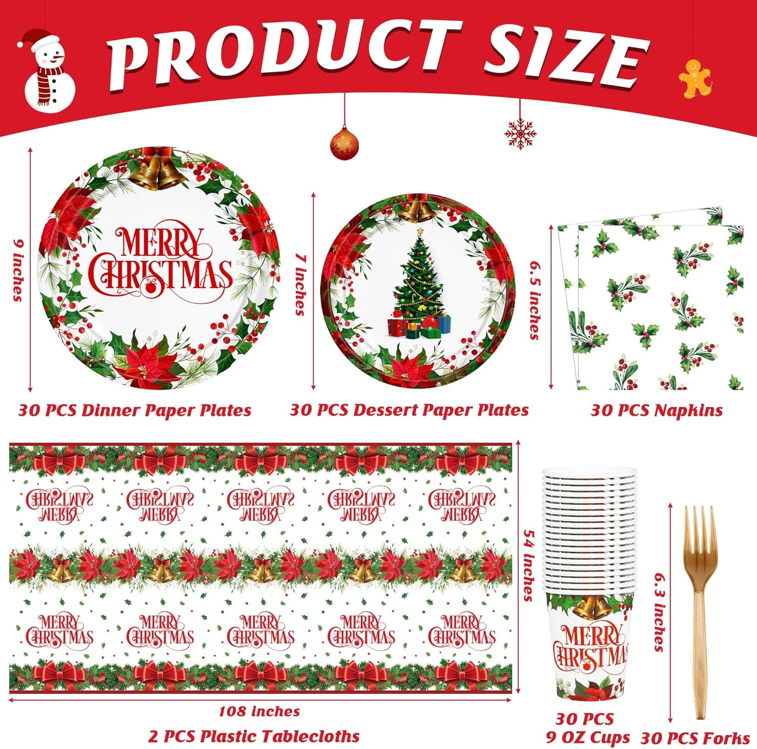 Wuquan-152pcs Christmas Table Decorations, 9" and 7" Red Green ...