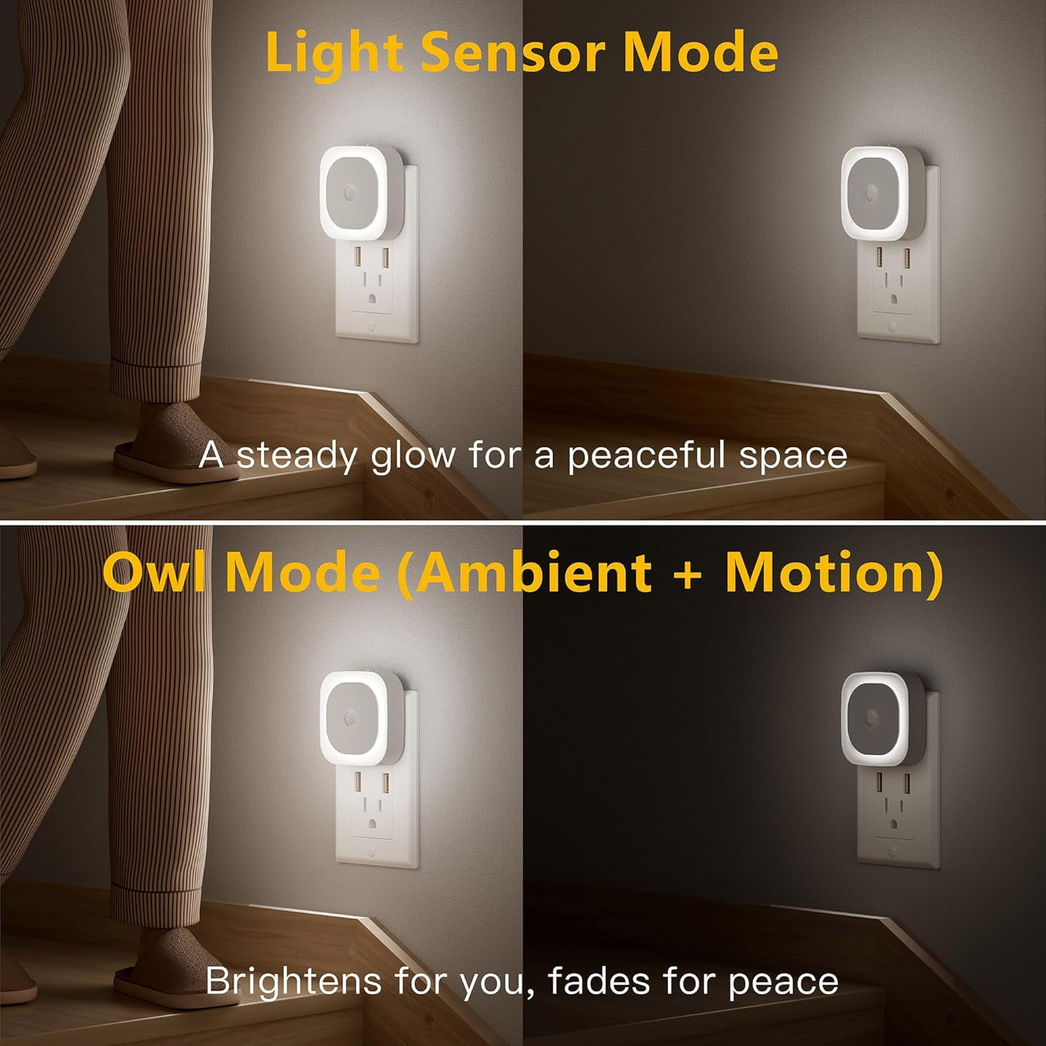 Wuquan-2 Pack Plug in Night Light with Motion Sensor & Dusk to Dawn ...