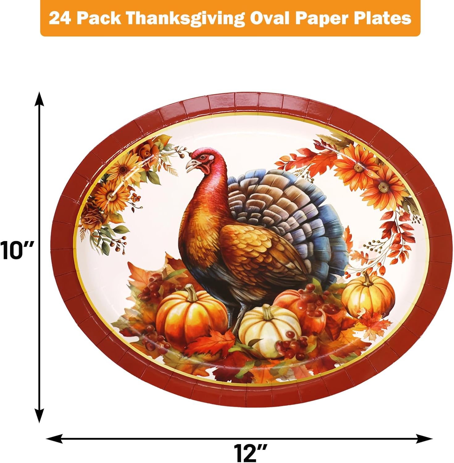 Wuquan-24 PCS Thanksgiving Fall Oval Paper Plates Disposable Heavy Duty ...