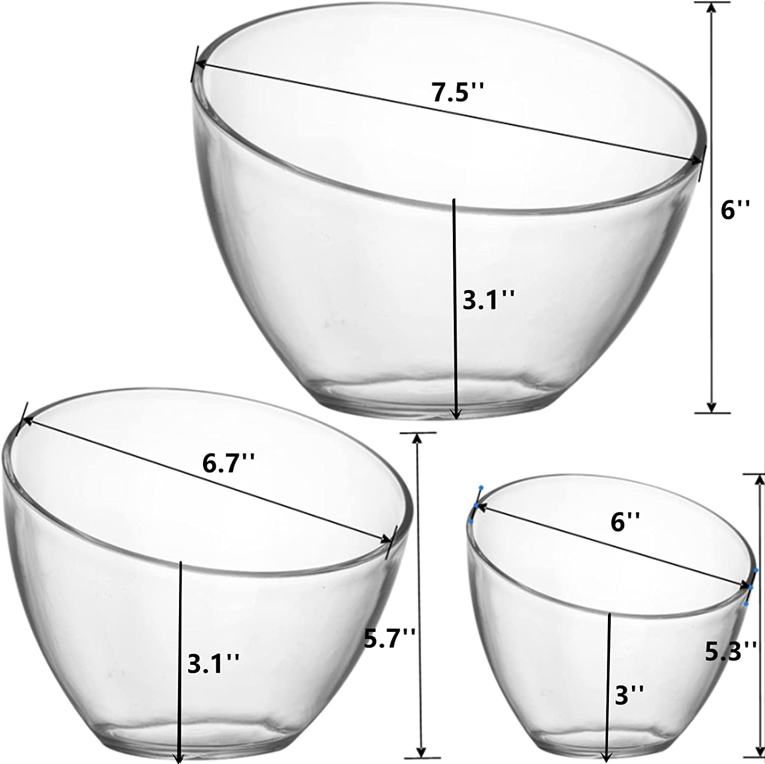 Wuquan-3 Pack Angled Plastic Bowls, Clear Salad Serving Bowl, Thick ...