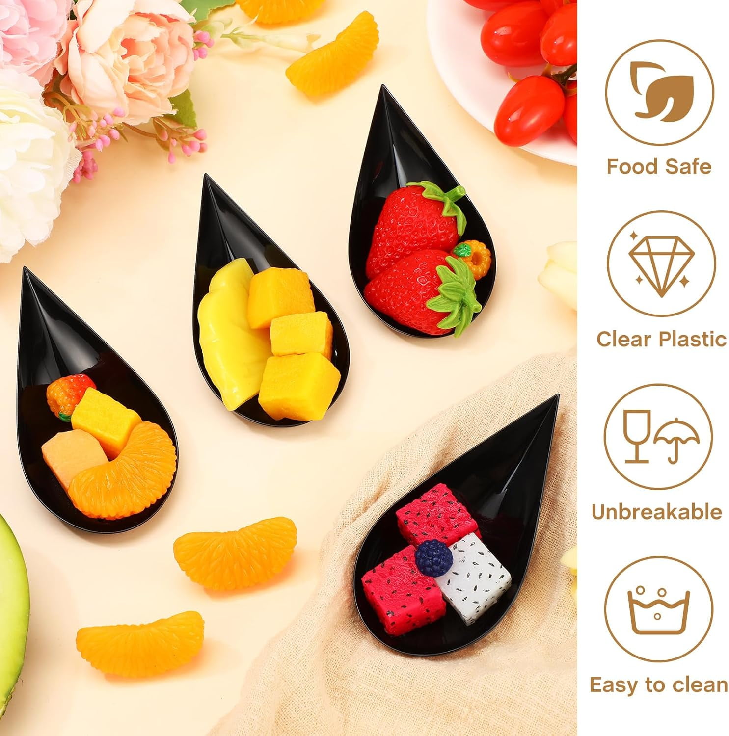 Wuquan-300 pack 4inch Tear Drop Mini Appetizer Plates Spoons Plastic ...