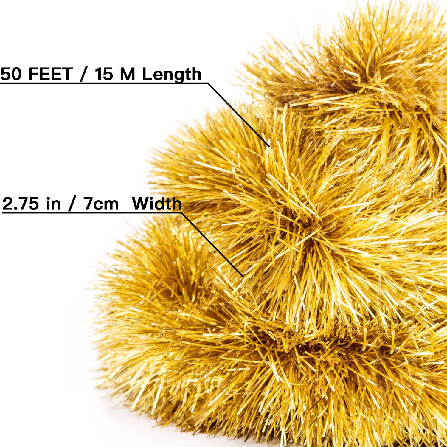 Wuquan-50 FT Christmas Garland Gold Tinsel Garland Christmas Tree ...
