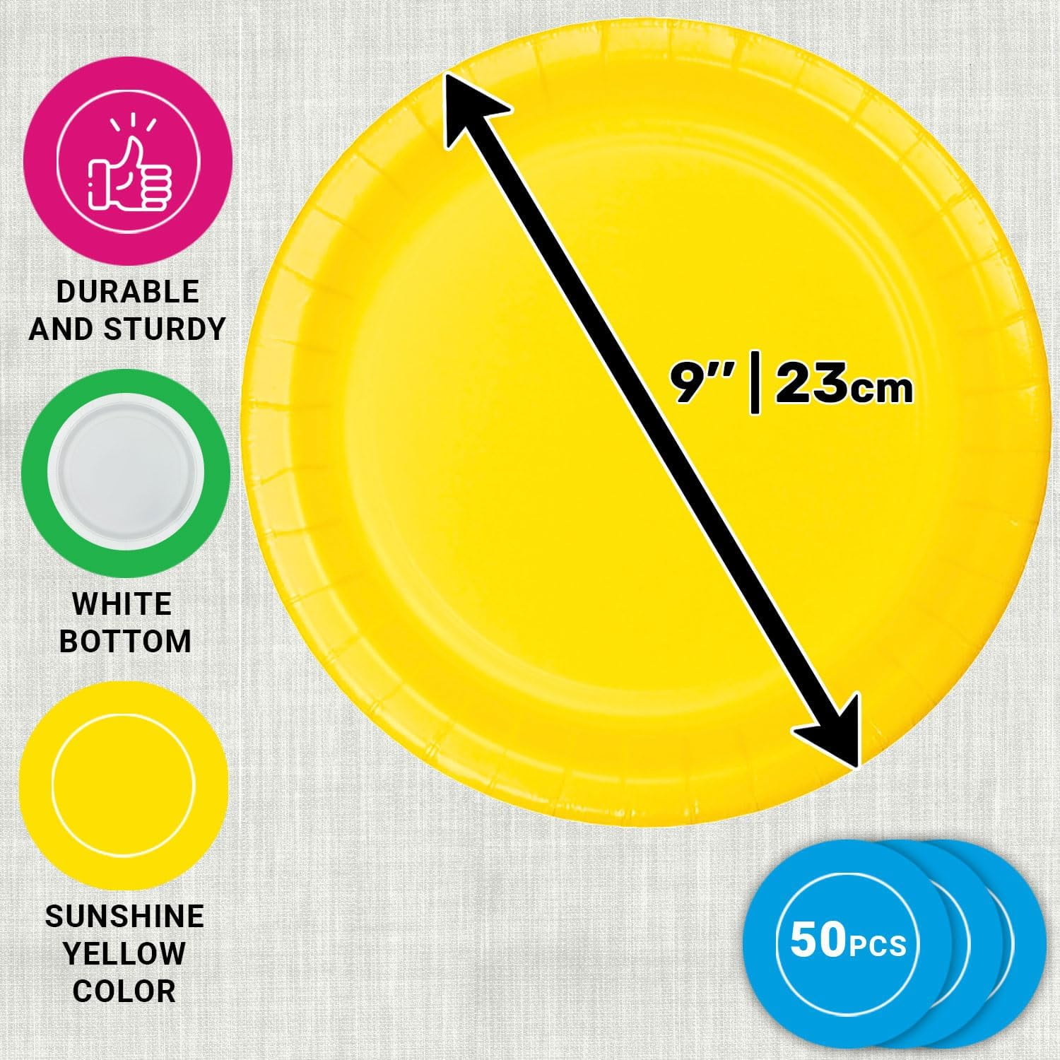 Wuquan-50-Pack 9" Yellow Paper Plates - Large Disposable Dinner Set for ...