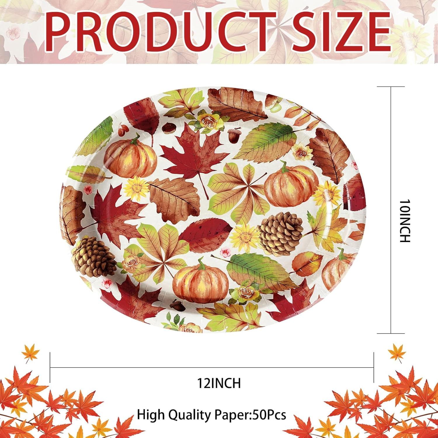 Wuquan-50 Pcs Fall Leaves Pumpkin Oval Plates 10" x 12" Large ...