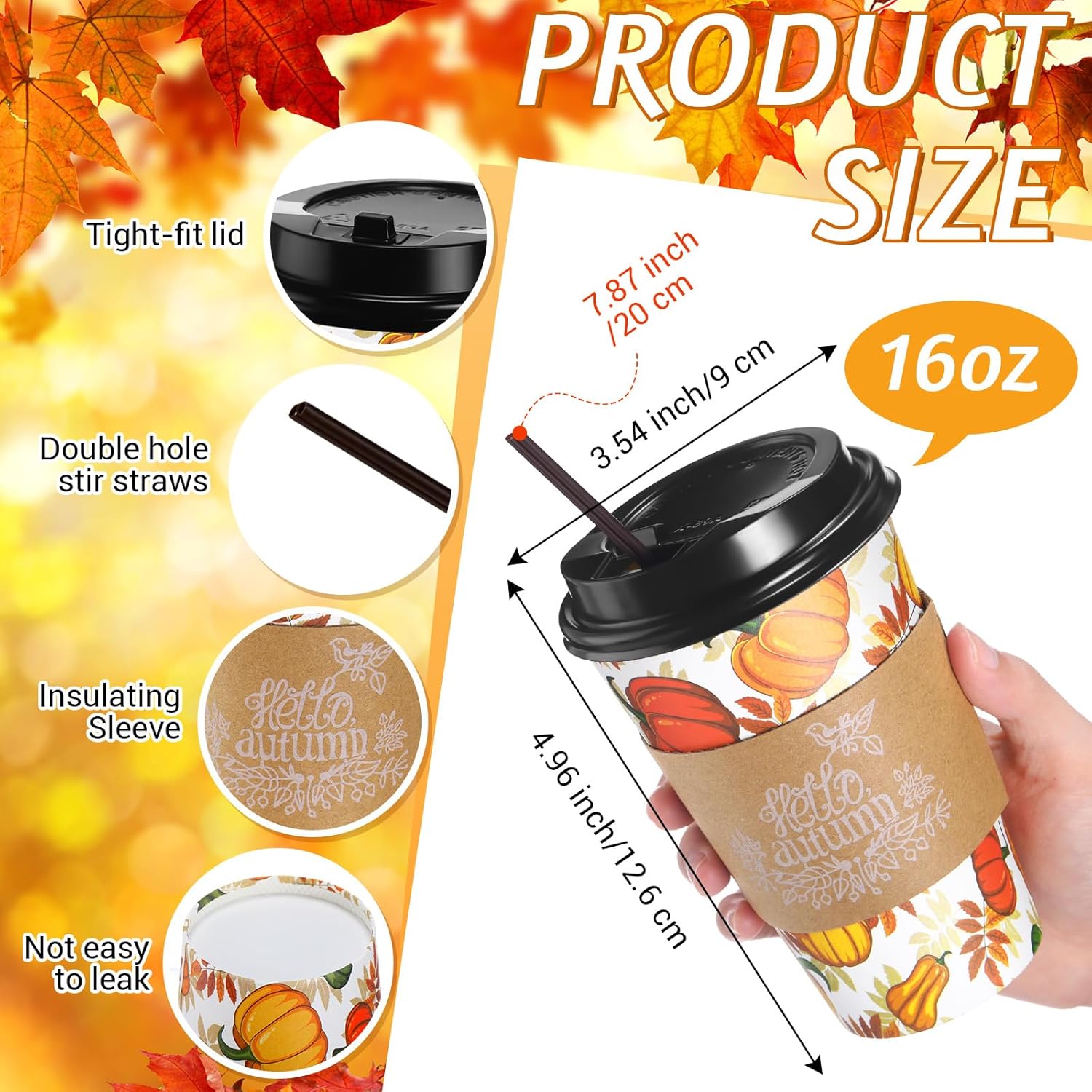 Wuquan-50 Sets Fall Disposable Coffee Cups with Lids, Straws, and ...