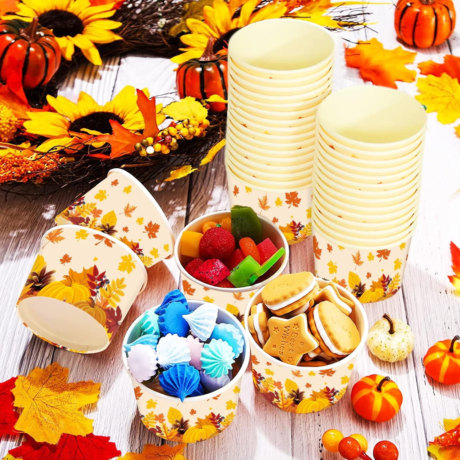Wuquan-50Pcs Thanksgiving Snack Bowls, Fall Disposable 9 oz Paper Treat ...