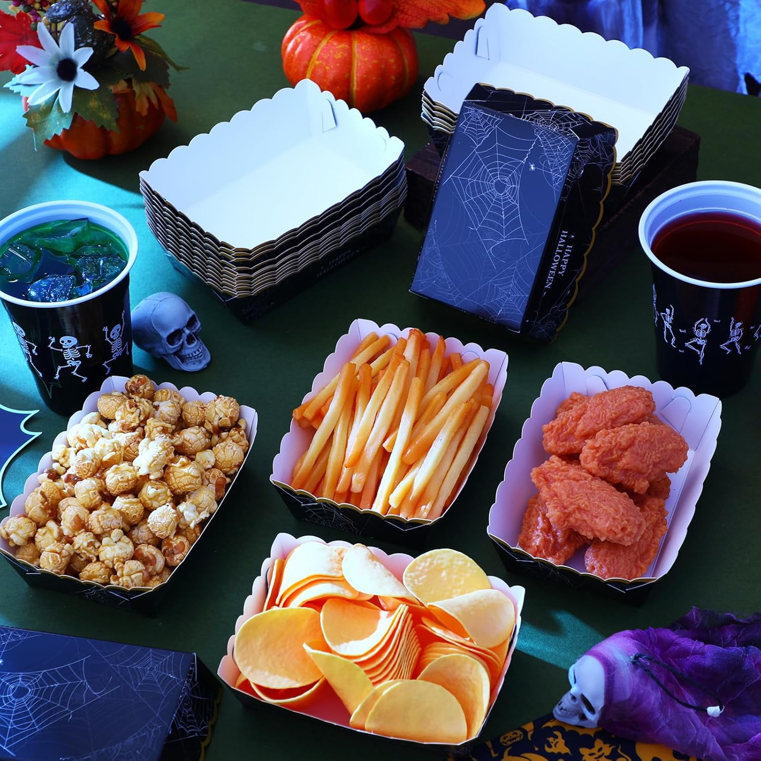 Wuquan-60 Pcs Spiderweb Paper Food Tray Plates Disposable Food Boat ...