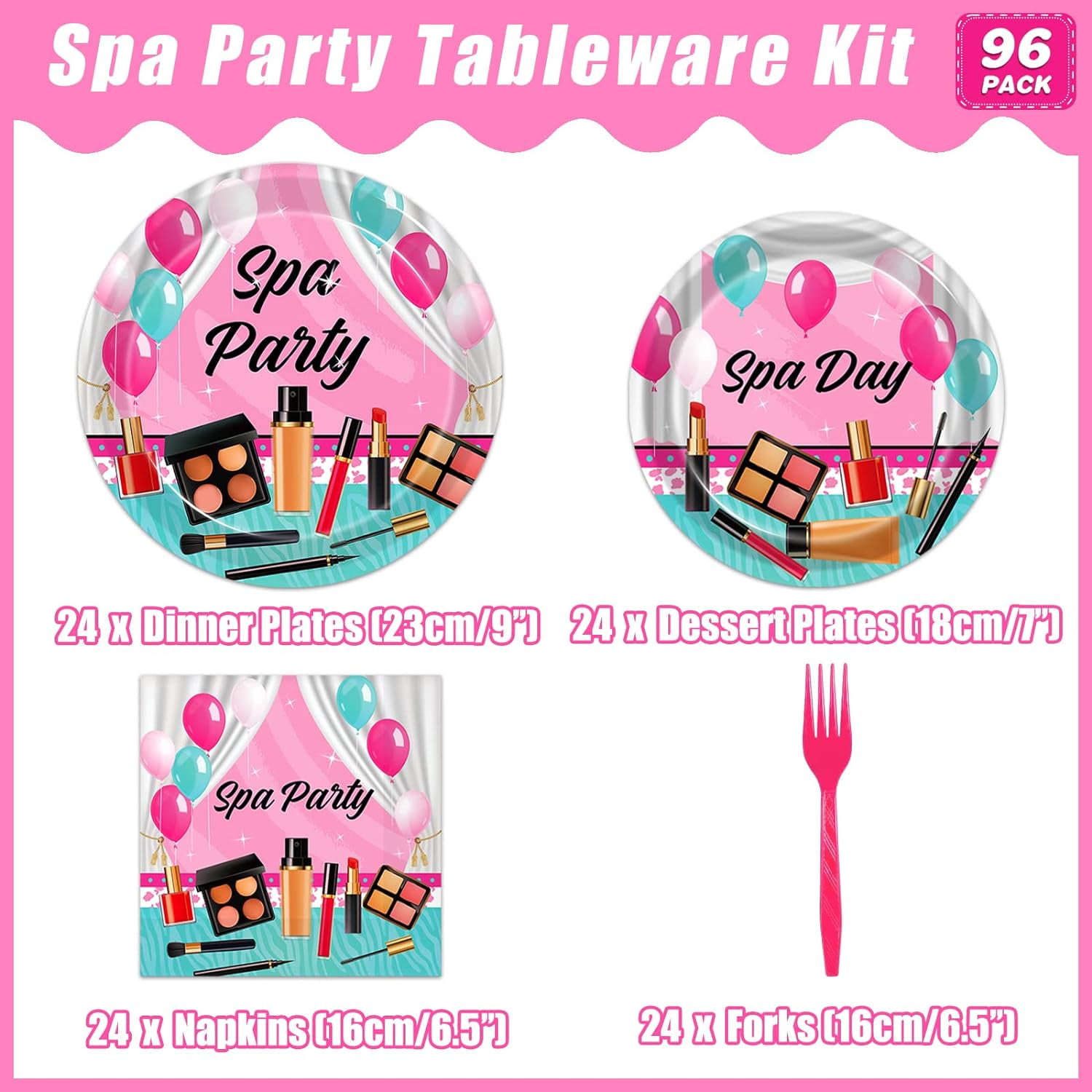Wuquan-96 Pcs Spa Party Plates and Napkins Set, Spa Day Makeup Party ...