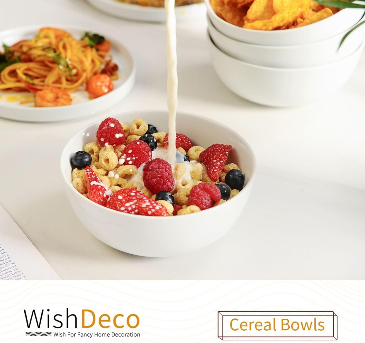 Wuquan-Cereal Bowls Set of 4, White Soup Bowls 20 oz, Ceramic Breakfast ...