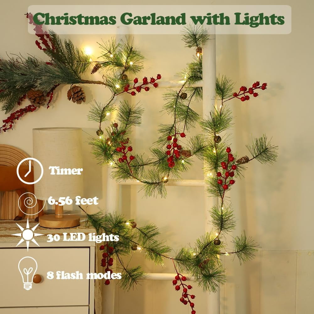 Wuquan-Christmas Garlands 6.56FT 30 LED Smokey Pine Garlands with ...