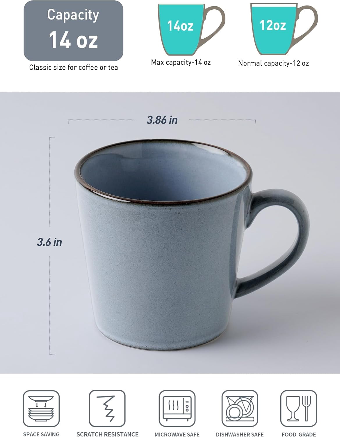 Wuquan-Coffee Mug Set of 4, Annecy 14 oz Ceramic Reusable Cups Set with ...