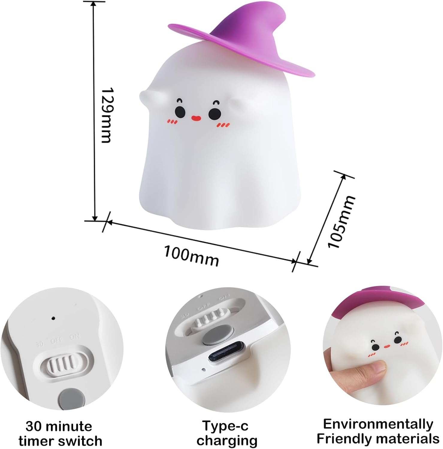 Wuquan-Ghost Night Light for Kids: Cute LED Lamp - Silicone Dimmable ...