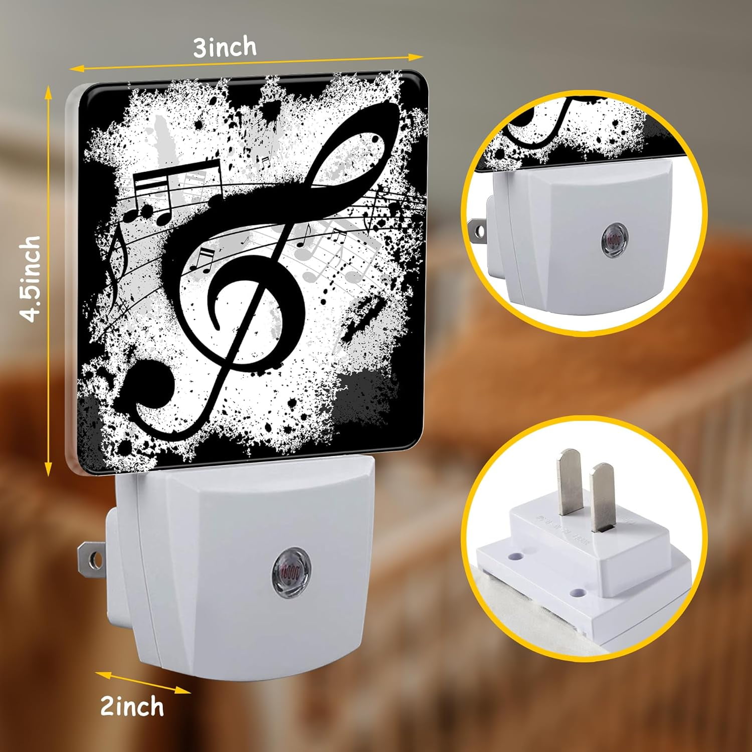 Wuquan-Ink Blots Treble Clef Night Light,Black Music Notes Plug-in ...