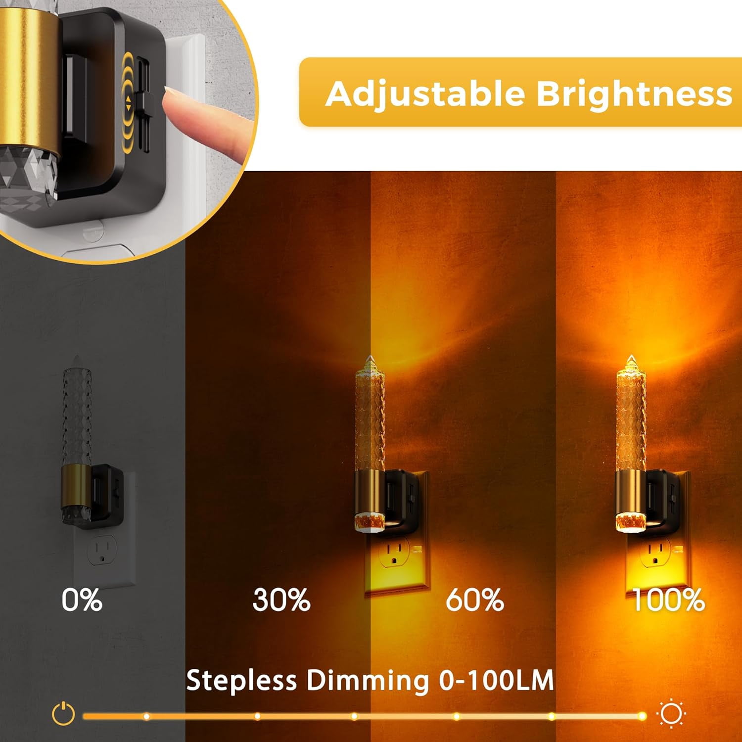 Wuquan-Night Light, Amber Candle Night Lights Plug into Wall, 0-100 LM ...