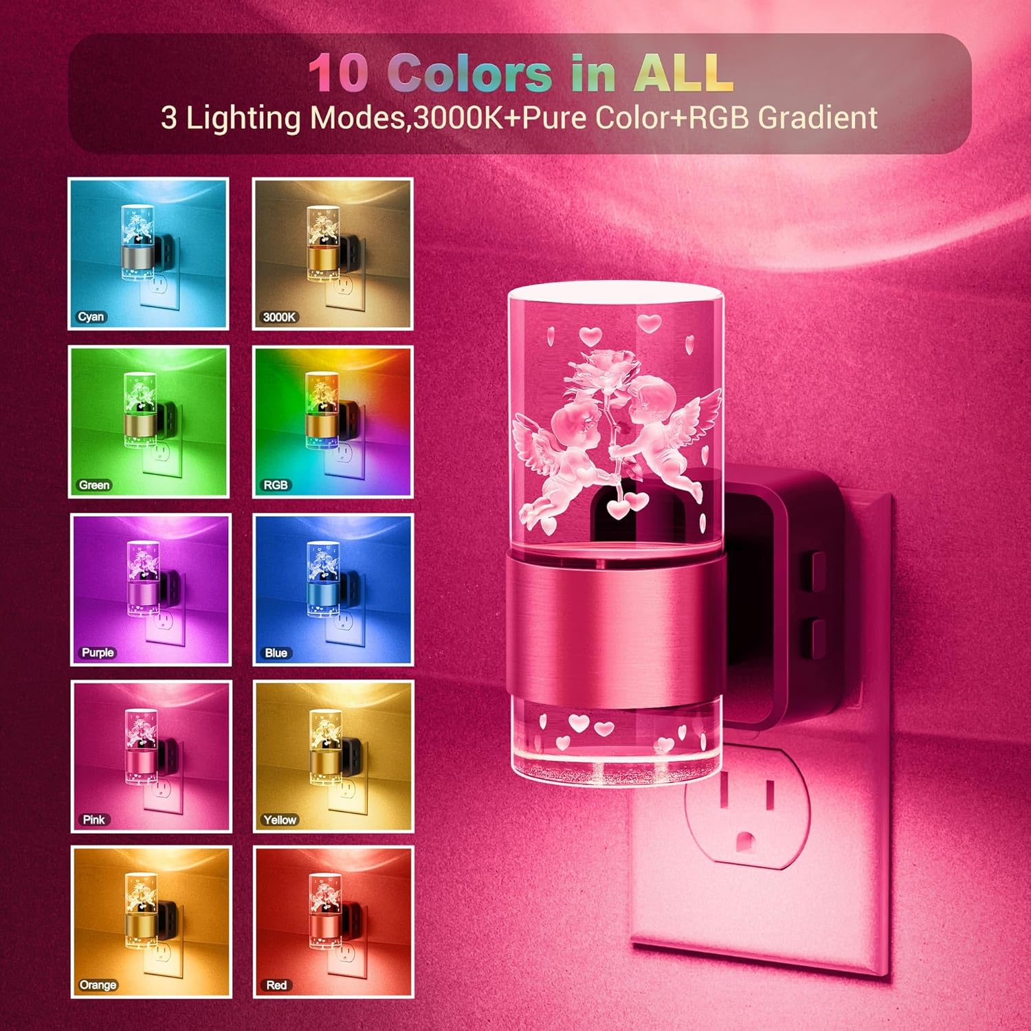 Wuquan-Night Lights Plug into Wall,Angel Night Light, 3000K+RGB 10 ...