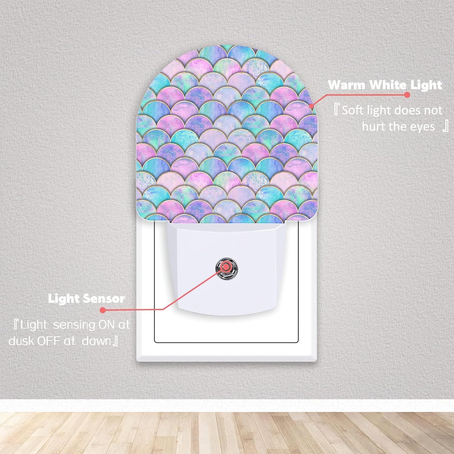 Wuquan-Pink Mermaid Fish Scales Night Lights Plug into Wall for Girls ...