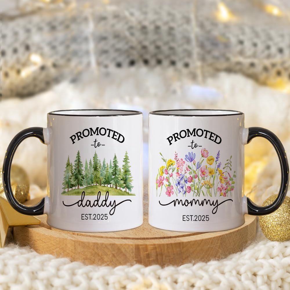 Wuquan-Promoted to Parents Mommy Daddy 2025 Mugs, New Parent Gifts for ...