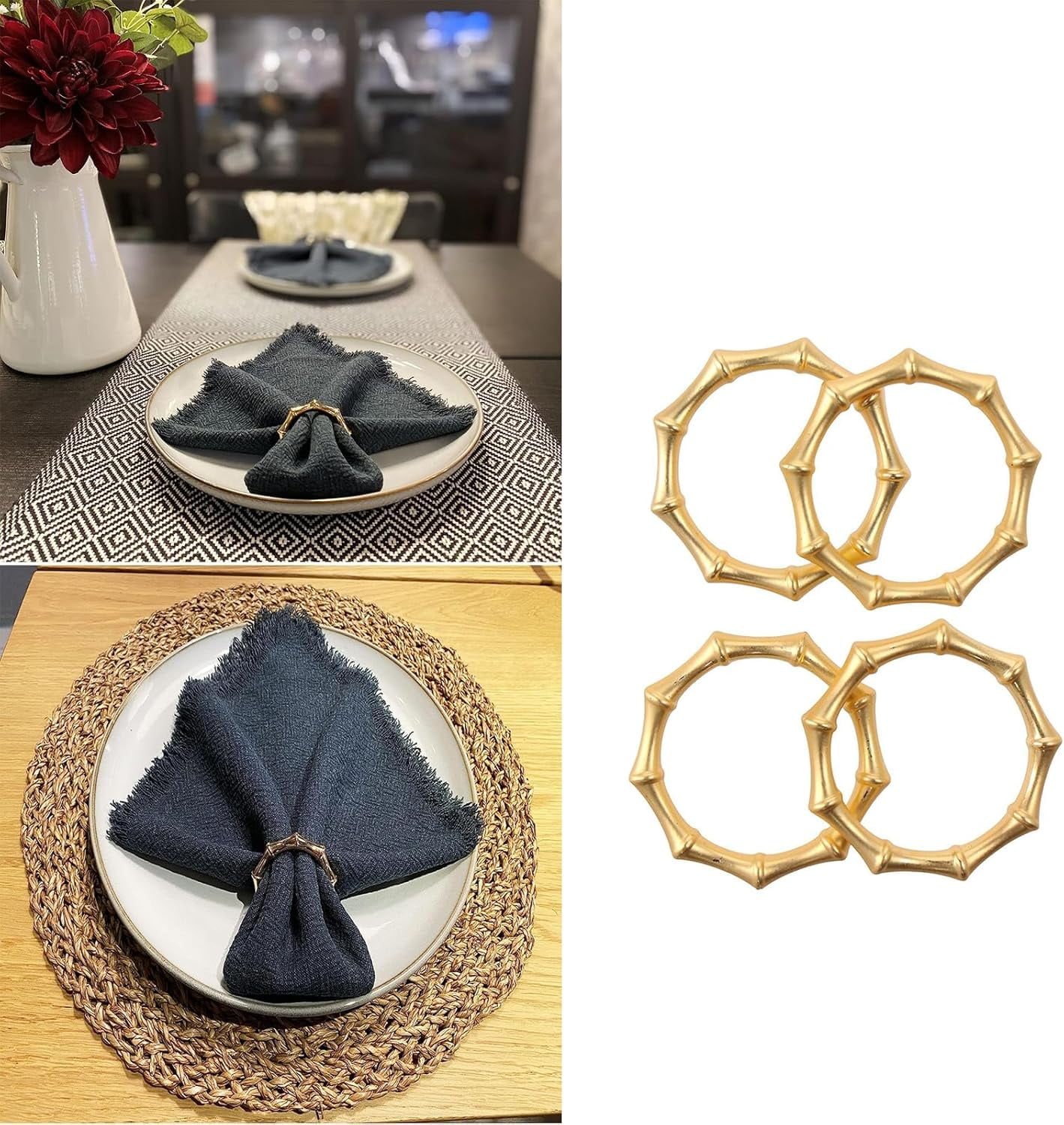Wuquan-Set of 12 Napkin Rings Bamboo Knuckles Style Gold Napkin Holder ...