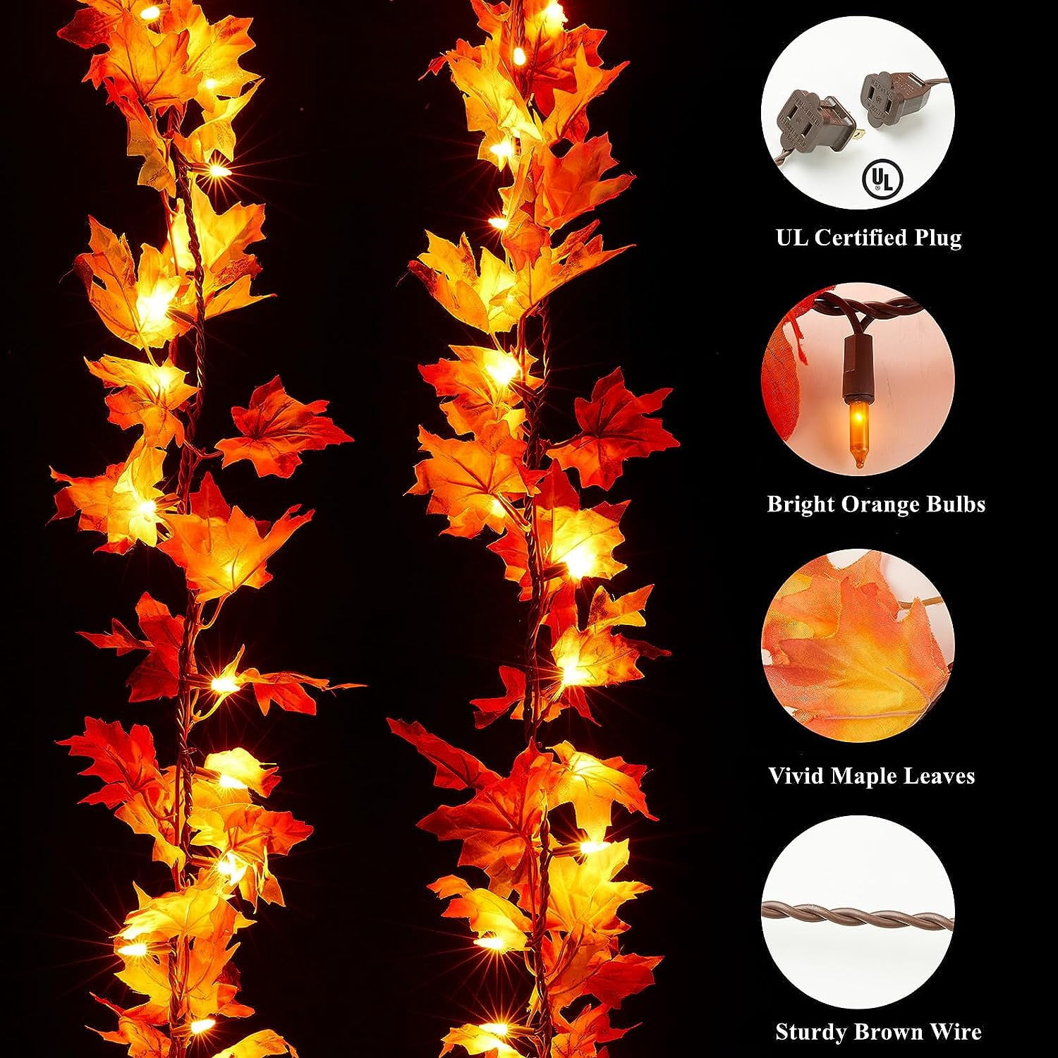 Wuquan-Thanksgiving Decorations Thanksgiving Garland with Lights 9FT ...