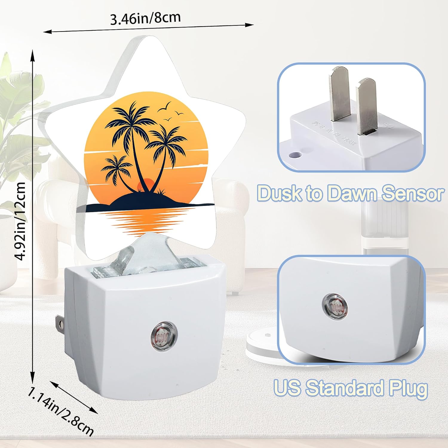 Wuquan-Tropical Palm Trees Night Lights Plug Into Wall,Beach Sunset ...