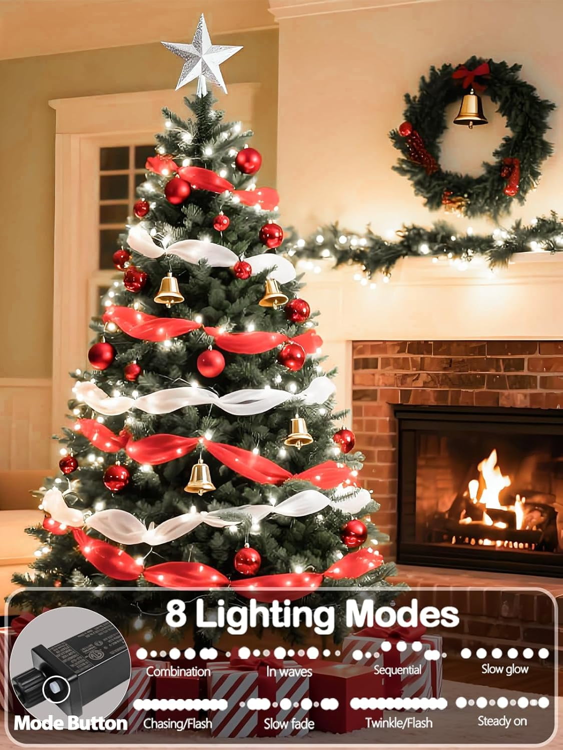 Wuquan-Upgraded 33 FT 100 LED Christmas Lights Outdoor Indoor ...