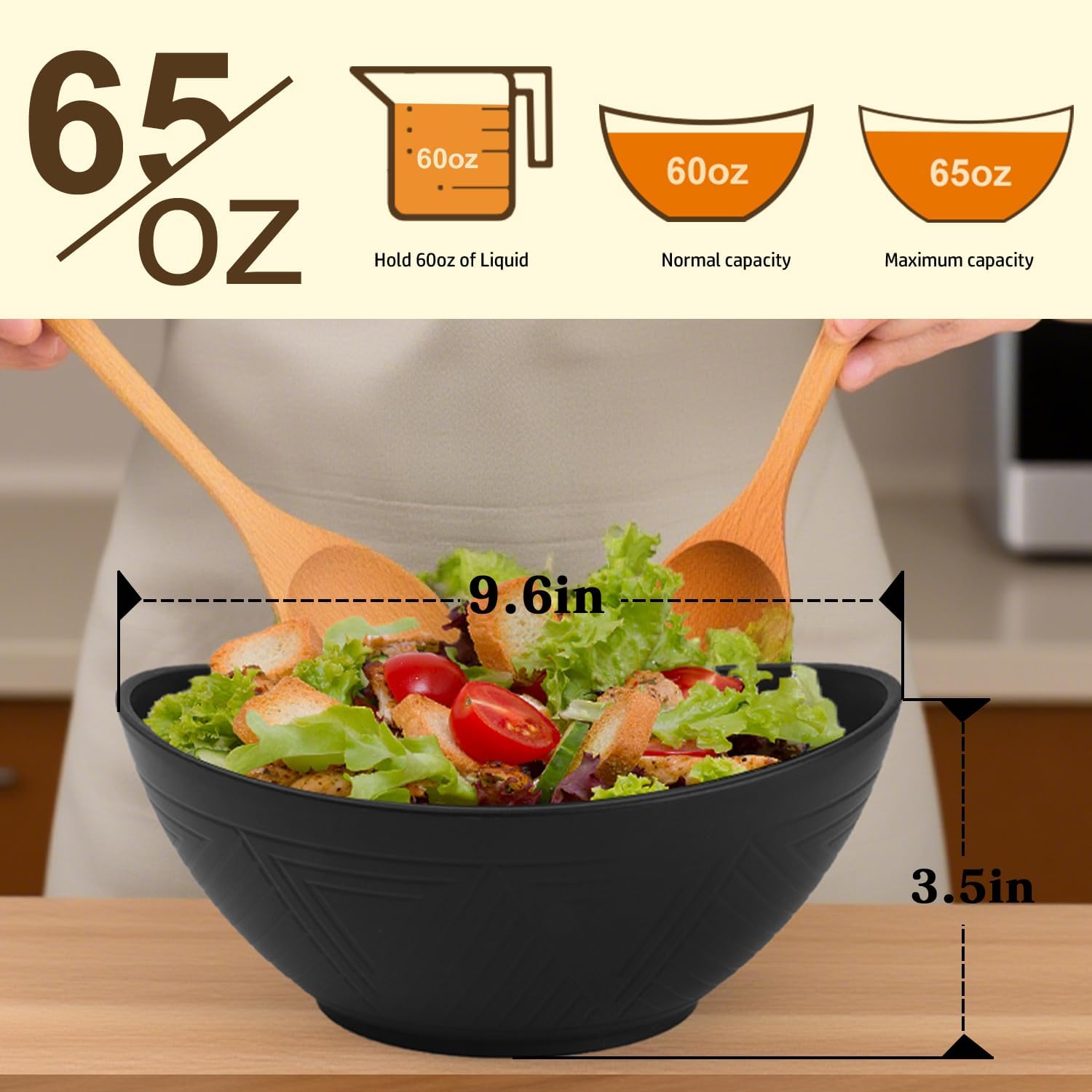 Wuquan-Wheat Straw Bowls Set of 6, 60 OZ Salad Bowl Large Capacity for ...