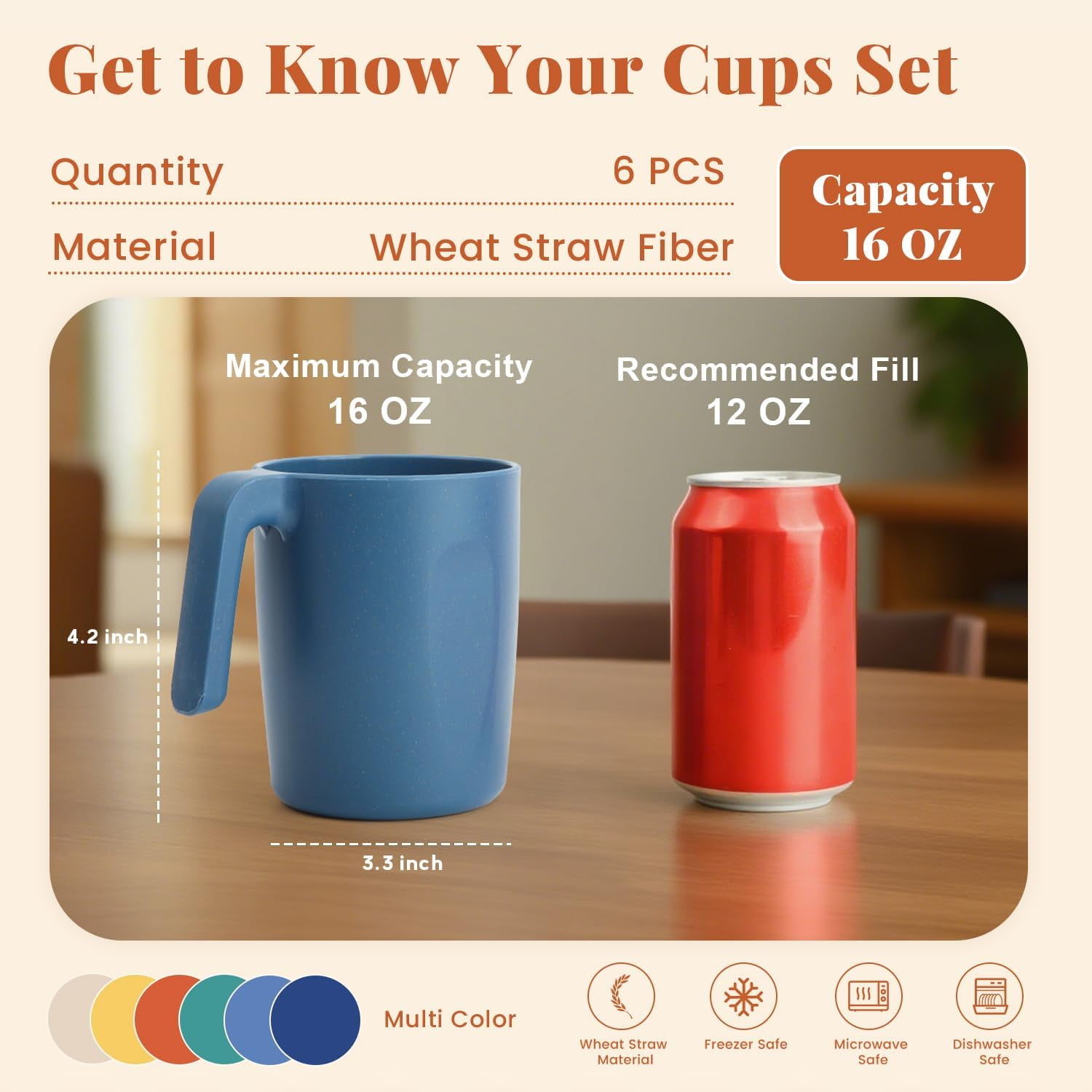 Wuquan-Wheat Straw Coffee Mugs, Alternative to Plastic Coffee Cups, Set ...