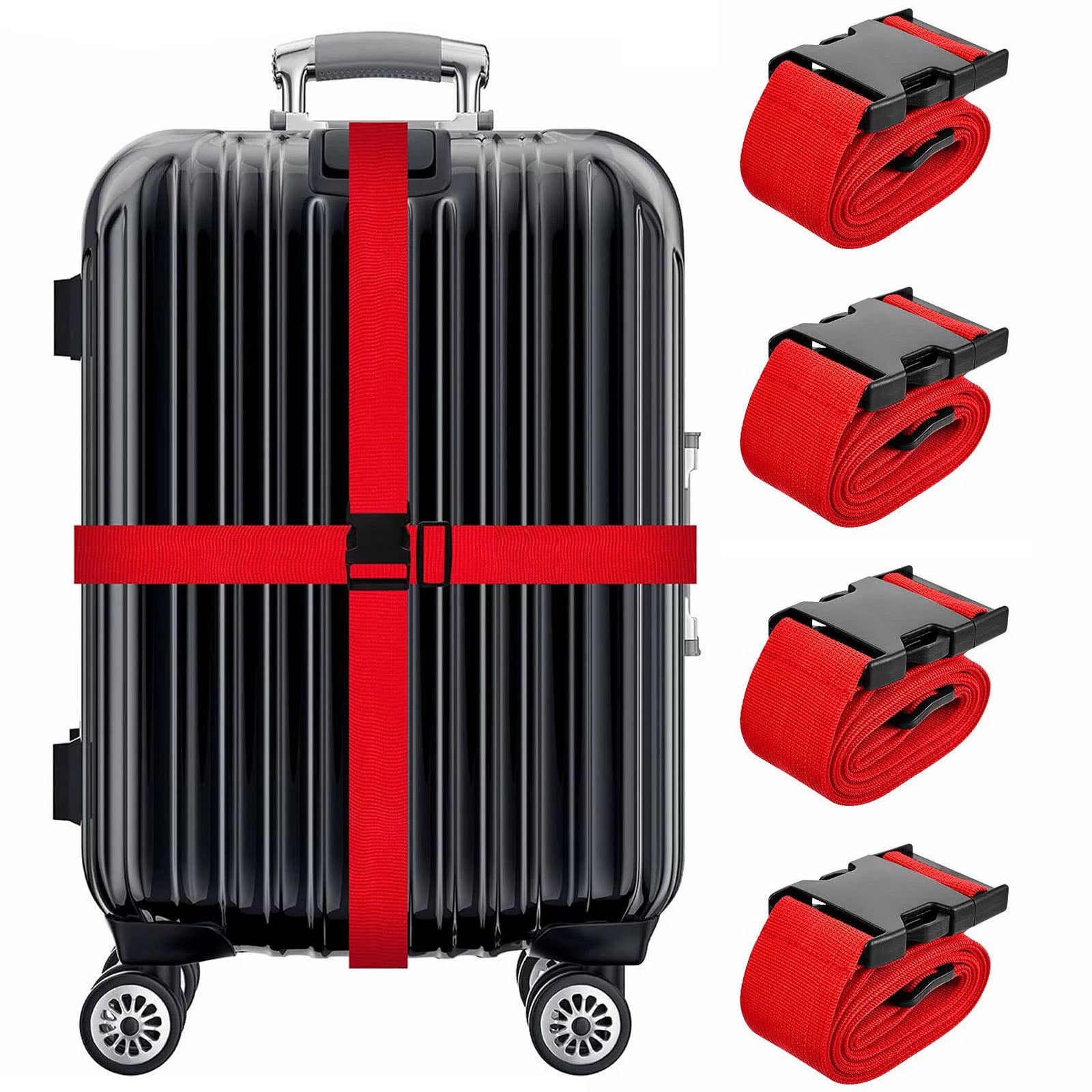 Wusi 4 Pack Adjustable Luggage Straps with Buckle, Travel Suitcase Belt ...