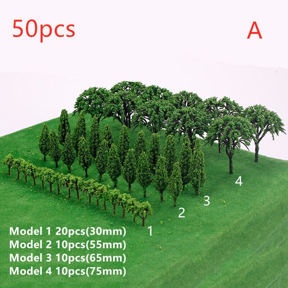 Wuweikeji 50 pcs Miniature Trees for Model Trains - Green Plastic ...