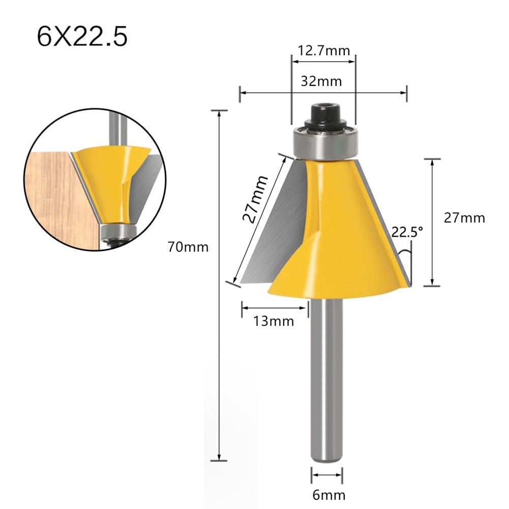 Wuweikeji 6mm Shank Bevel Router Bit Milling Cutter 15/22.5/30 Degree ...