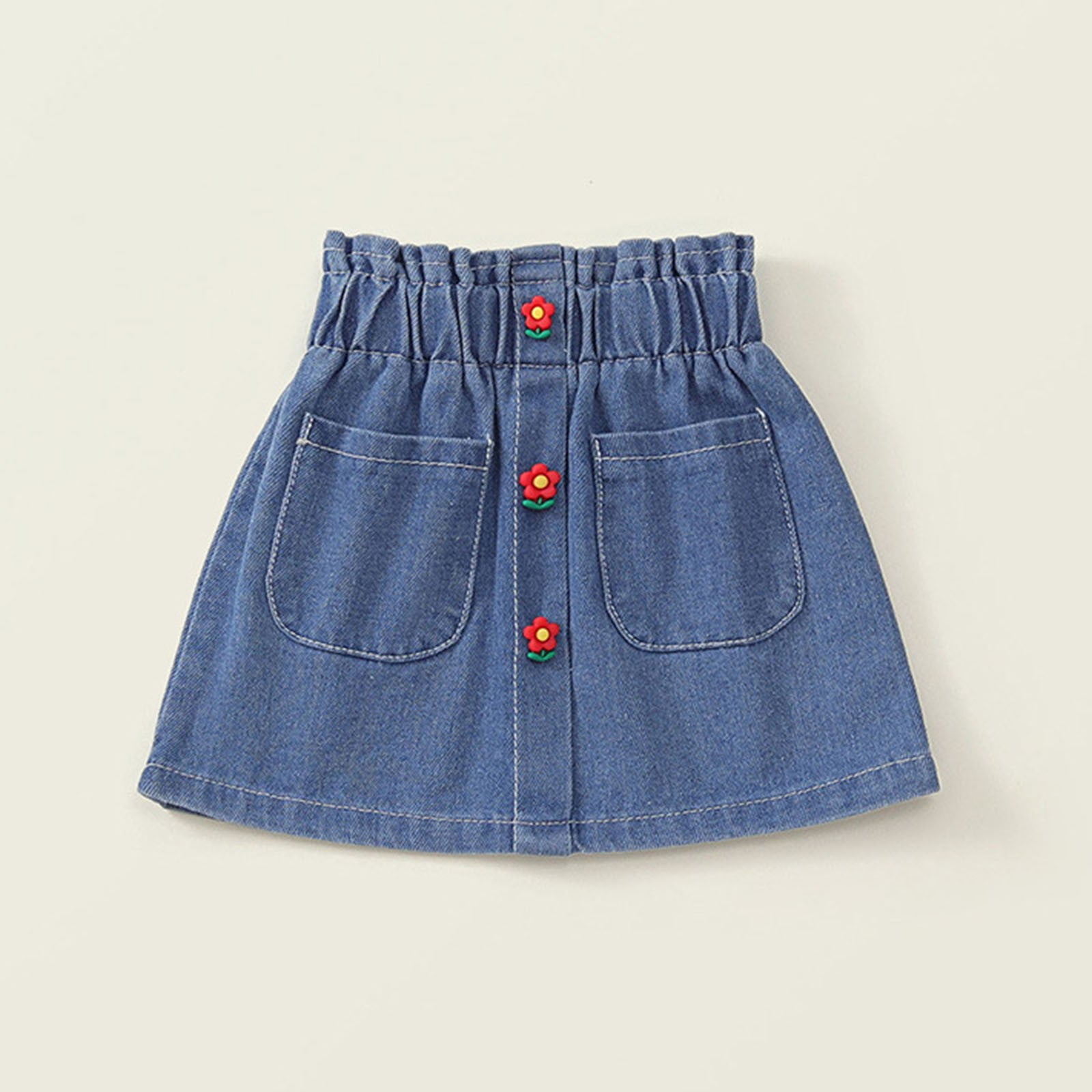 Wuxain Kids Girls Skirts High Waist Denim Skirt With Floral Print ...