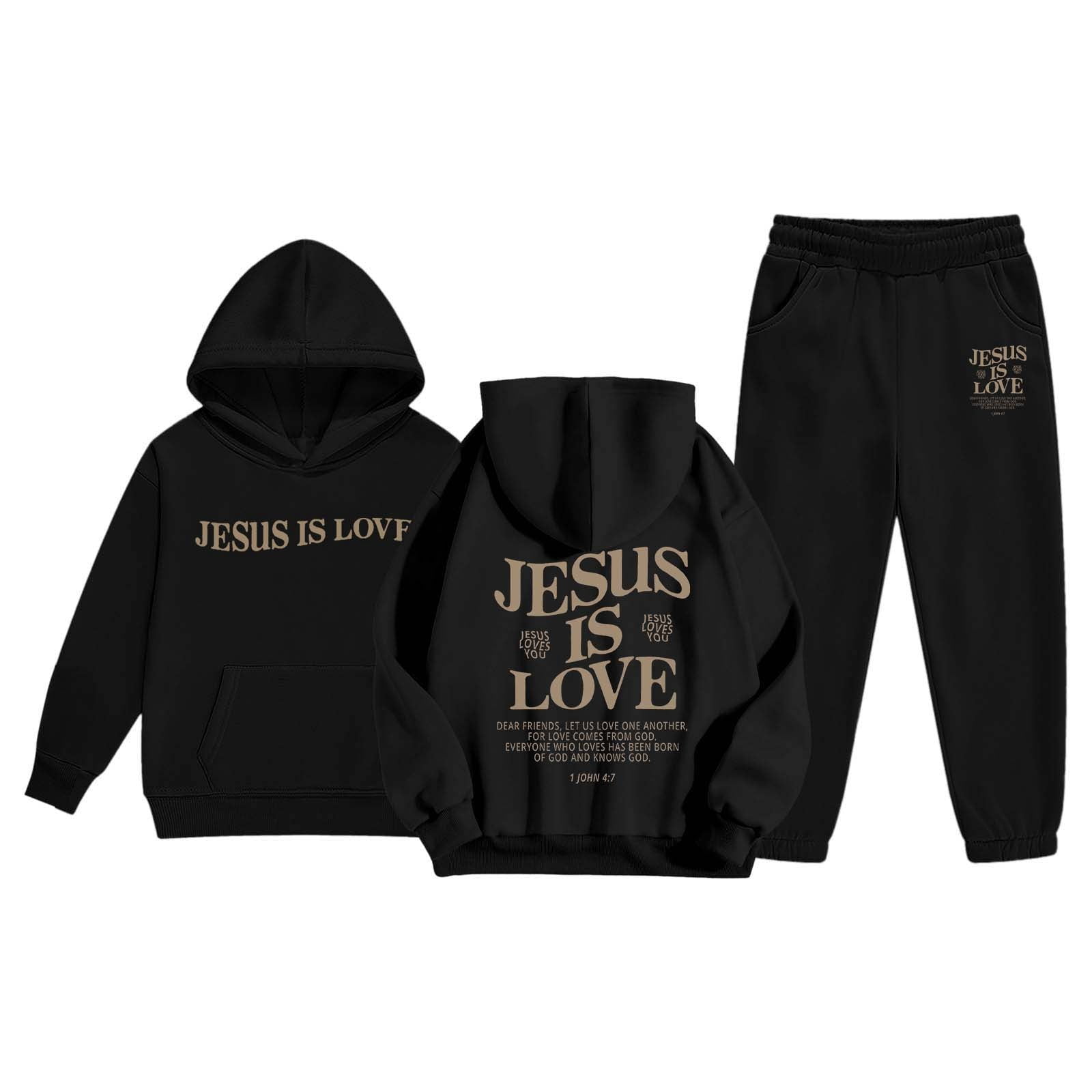 Wuxian Girls Fall Outfit Sweatsuit Letter Print Solid Thick Warm Hoodie ...