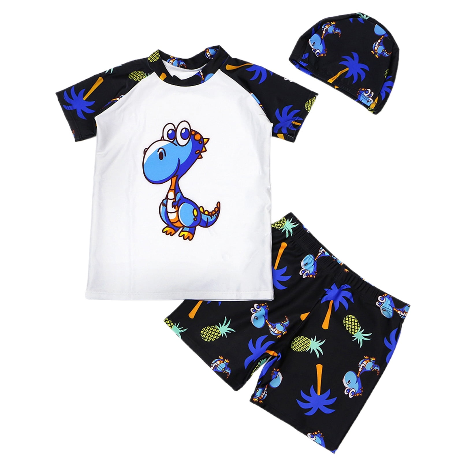 Wuxian Girls Swimsuit Patchwork 3 Piece Swim Set Short Sleeve Round ...