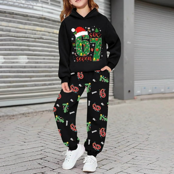 Wuxian Kids Christmas Outfit 67 Sweatshirt Cool Graphic Print Hooded ...