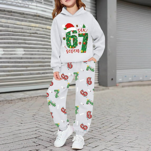 Wuxian Kids Christmas Outfit 67 Sweatshirt Cool Graphic Print Hooded ...