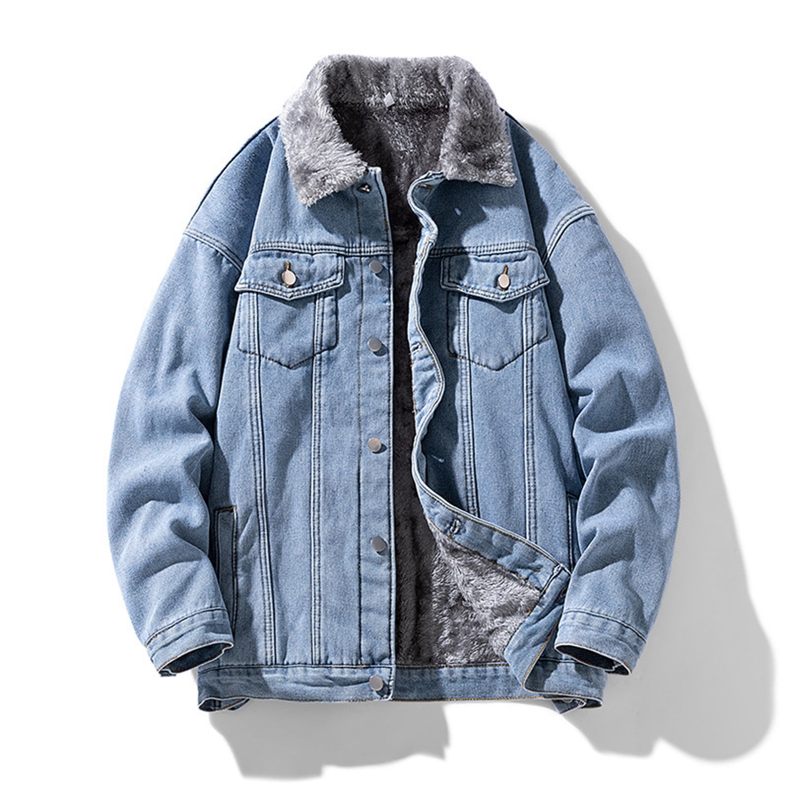 Wuxian Mens Jean Jacket Thick Lined Thermal Button Down Long Sleeve ...