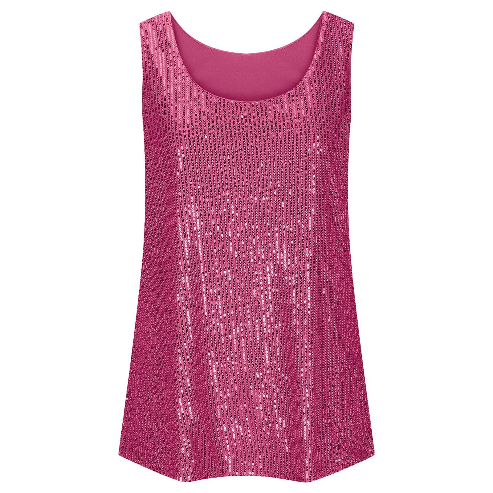 Wuxian Women'S Carnival Glittering Sequin Tank Top Solid Color Round ...