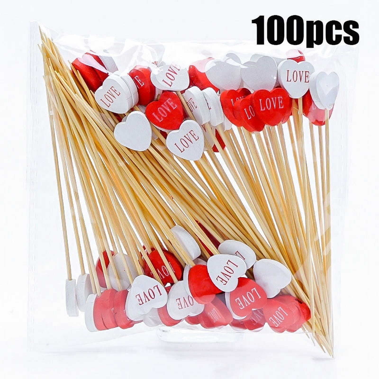 Wuyanaa 100pcs Love Heart Bamboo Food Picks Cupcake Topper Dessert ...