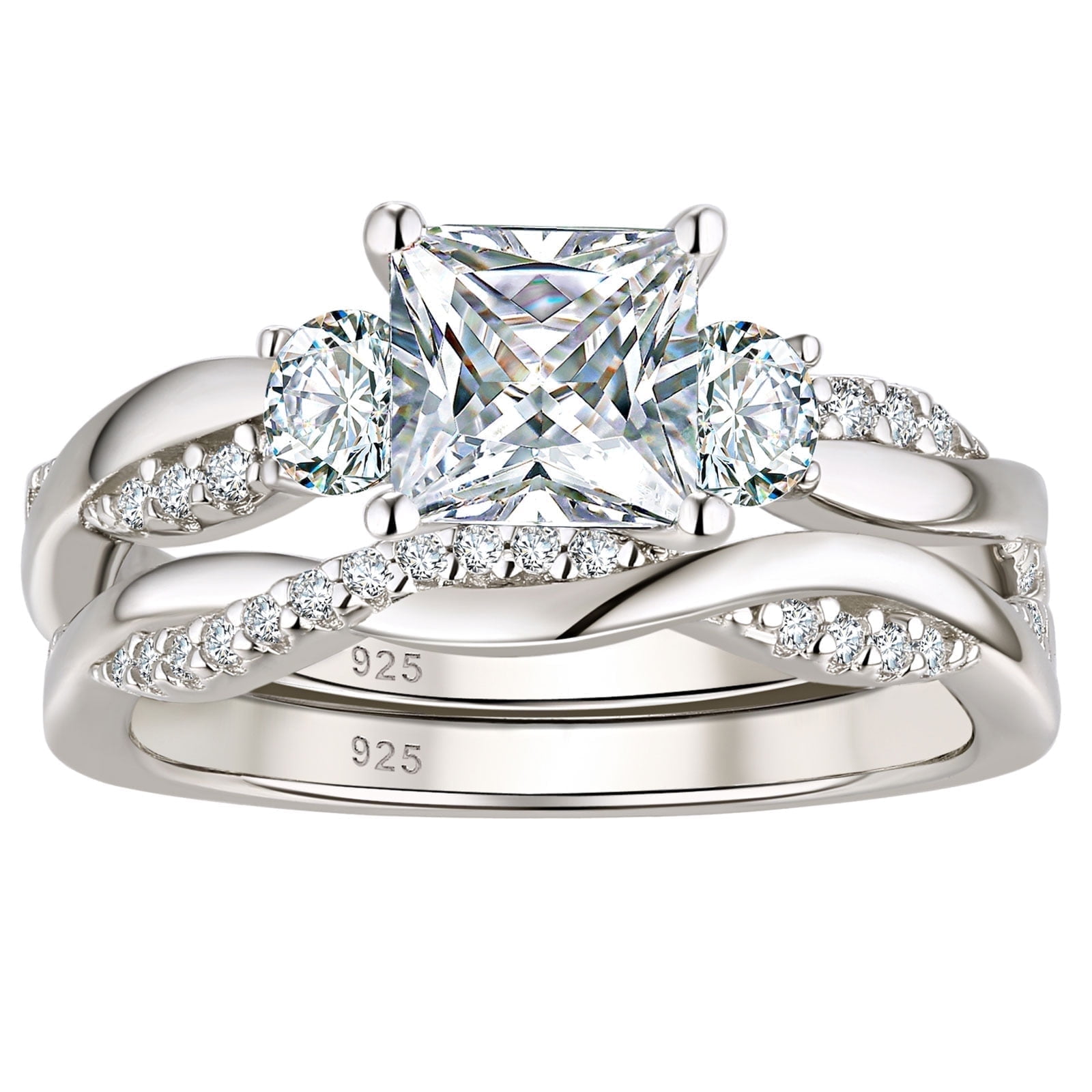 Wuziwen Sterling Silver 1 Carat Princess Cut CZ Wedding Ring Set for ...
